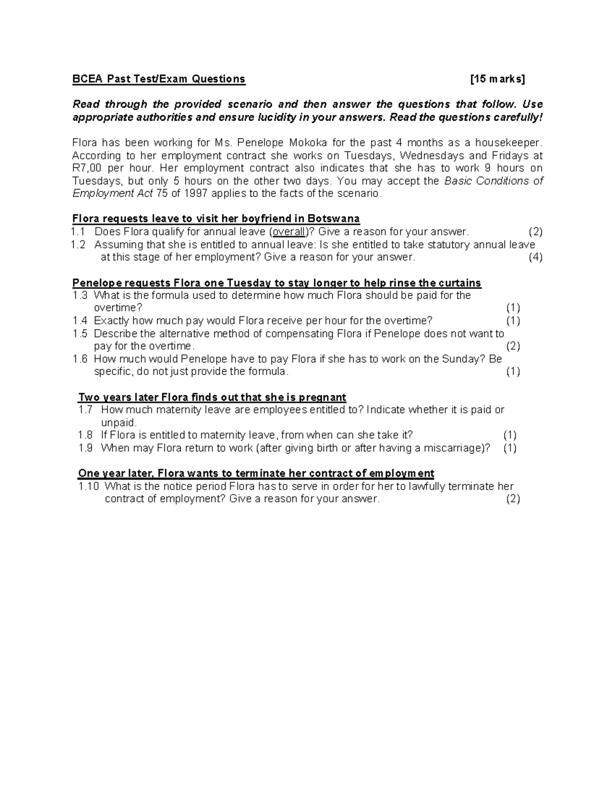 BCEA Past Test Questions Analysis - LLAW 221 - Studocu