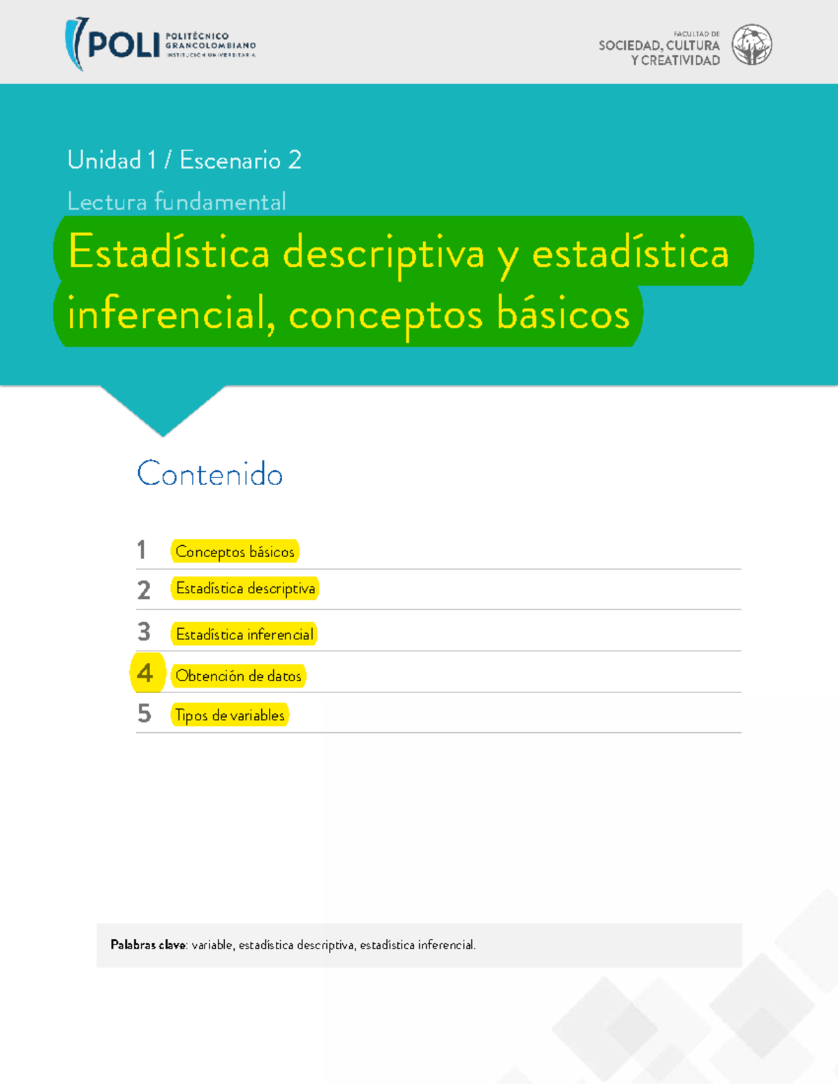 Unidad 1: Estadística Descriptiva e Inferencial - Conceptos Clave - Studocu
