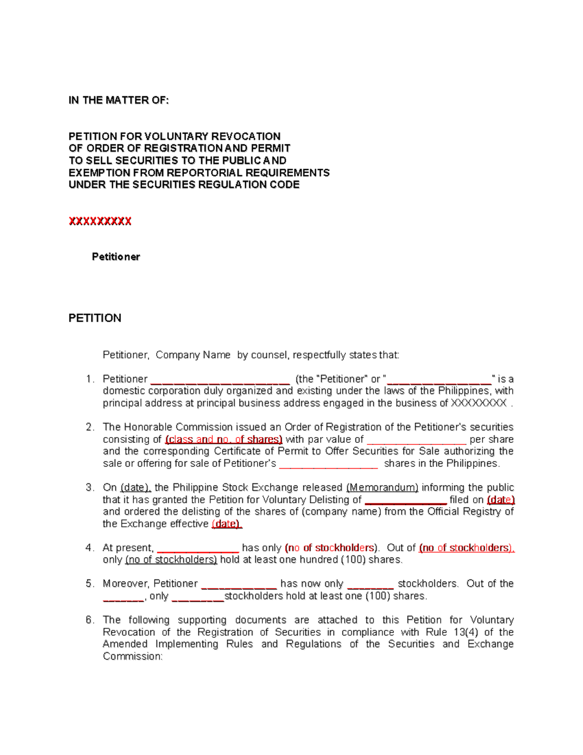Petition for Voluntary Revocation of Securities Registration - Studocu