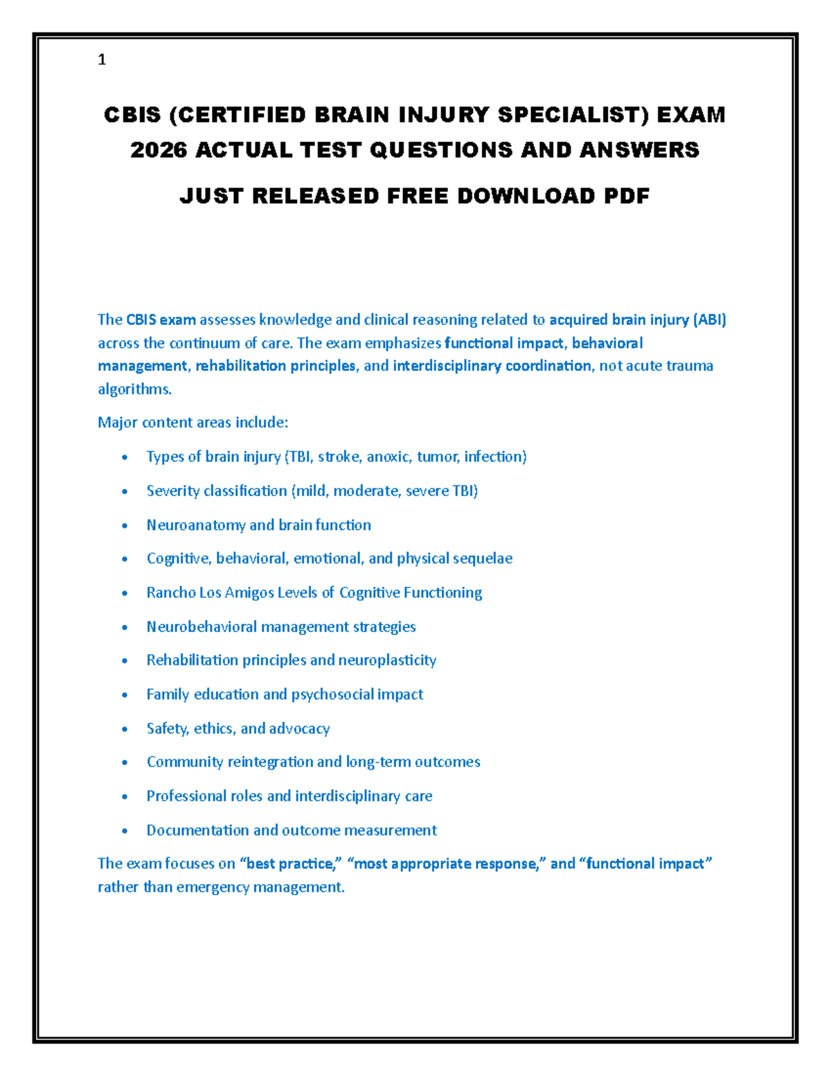 CBIS Exam 2026: Actual Test Questions & Answers Guide - Studocu