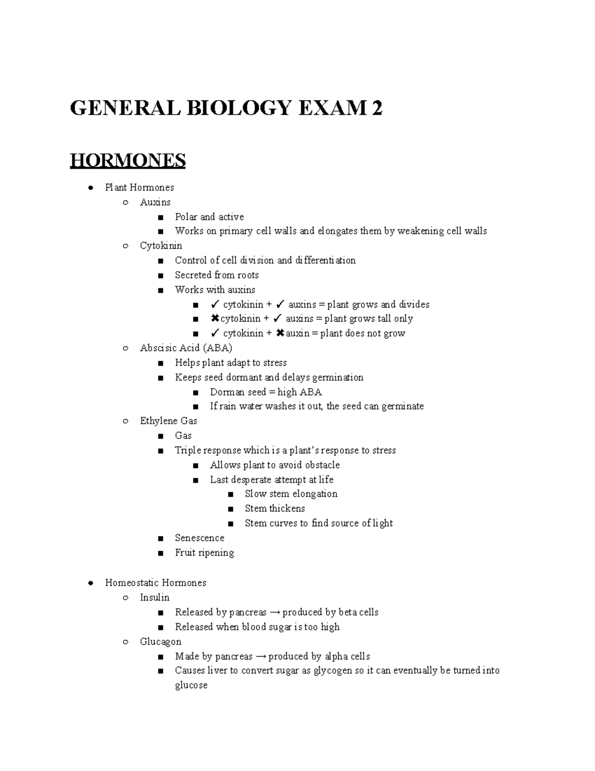 General Biology II EXAM 2: Hormones Study Guide - Studocu