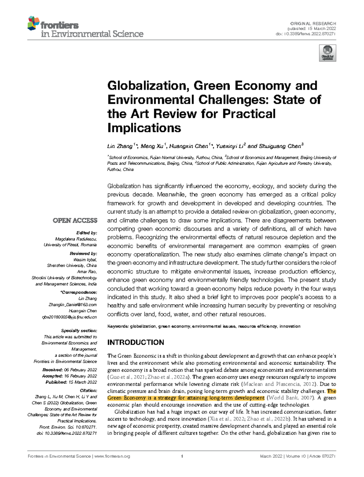 Globalization, Green Economy & Environmental Challenges: A Review (2022 ...