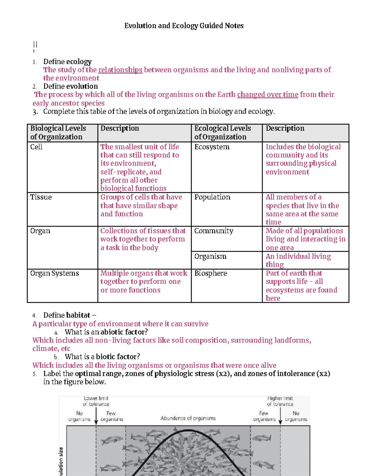 Evolution and Ecology Guided Notes - Concepts and Definitions ...