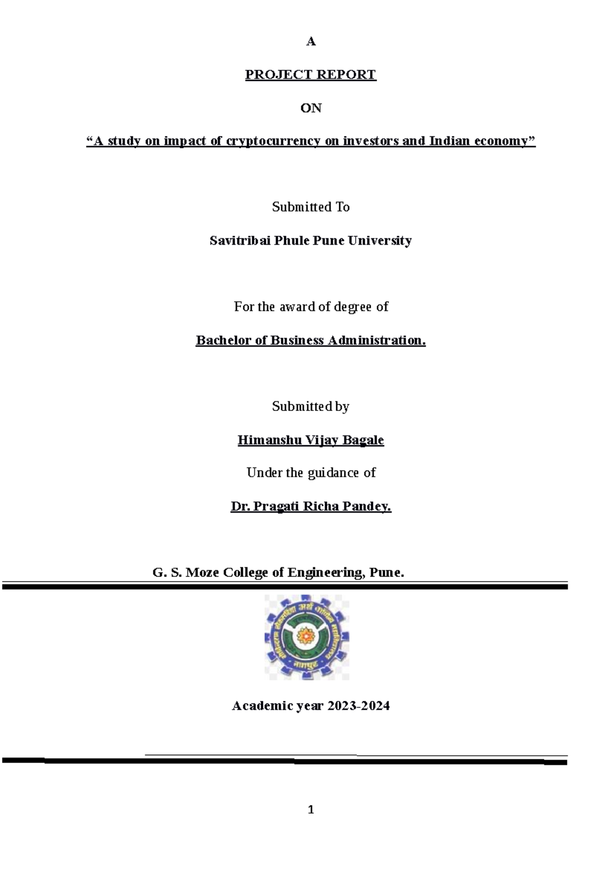 MBA Project Report: Impact of Cryptocurrency on Investors & Economy ...