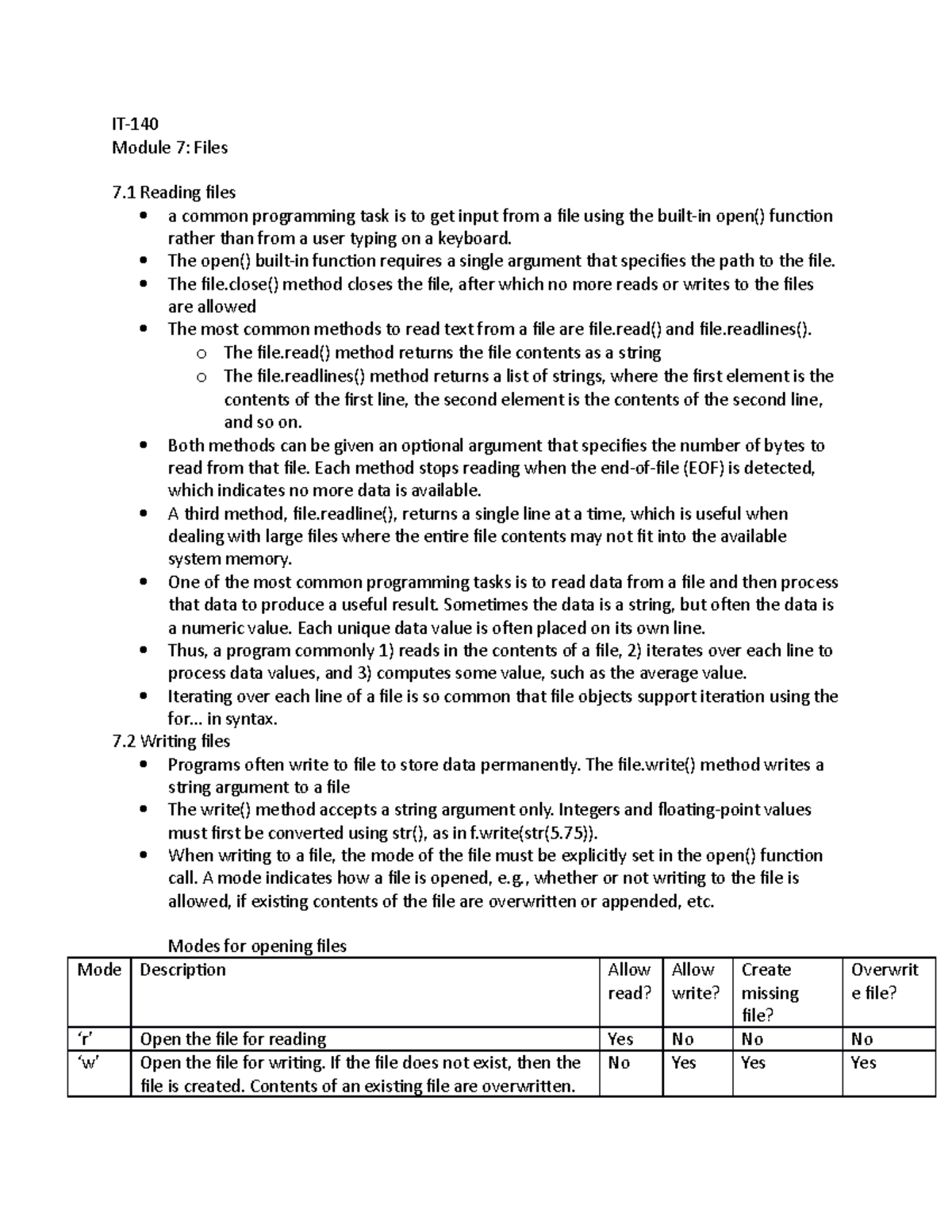 IT Module 7: File Handling and Operations in Python Notes - Studocu
