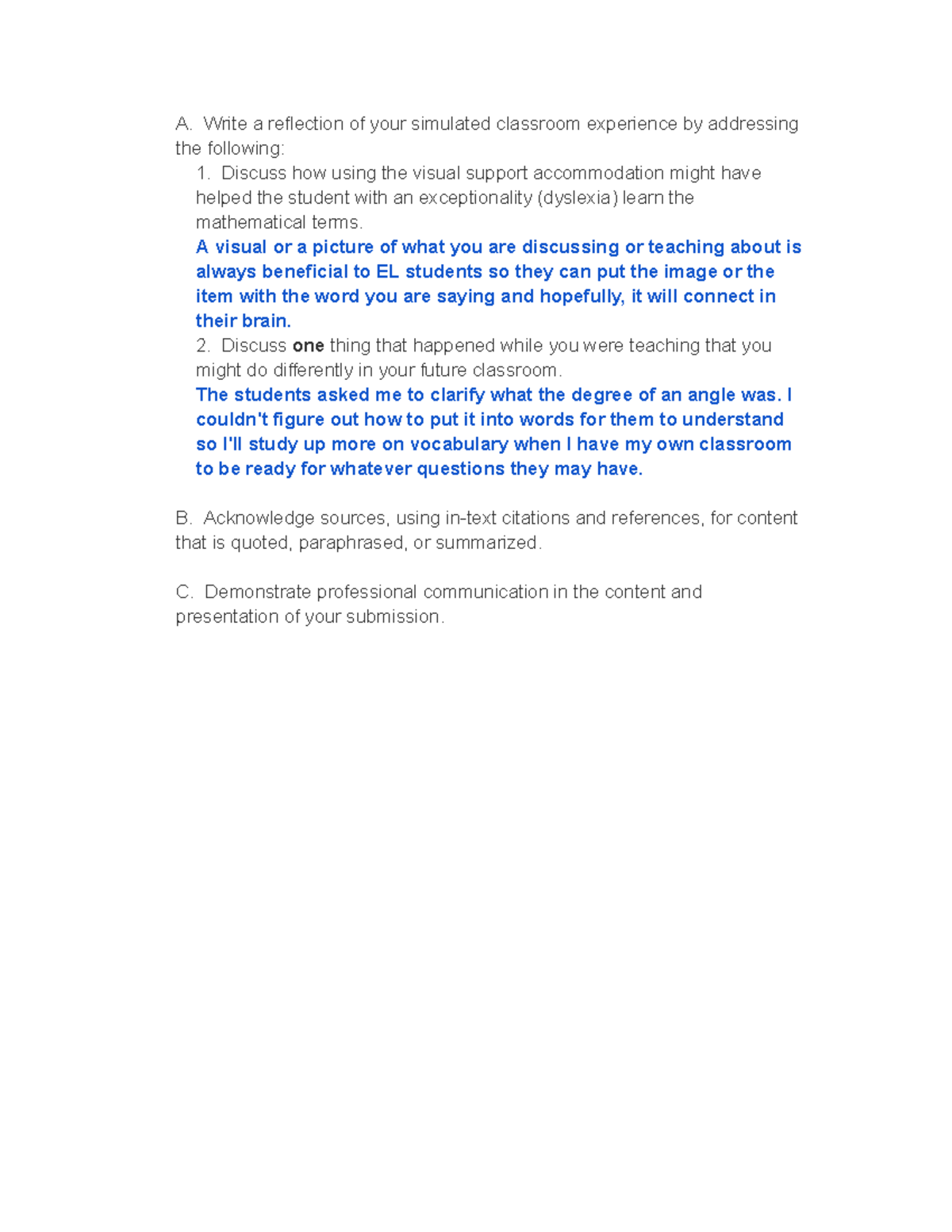 D096 task 2 - task 2 - A. Write a reflection of your simulated ...