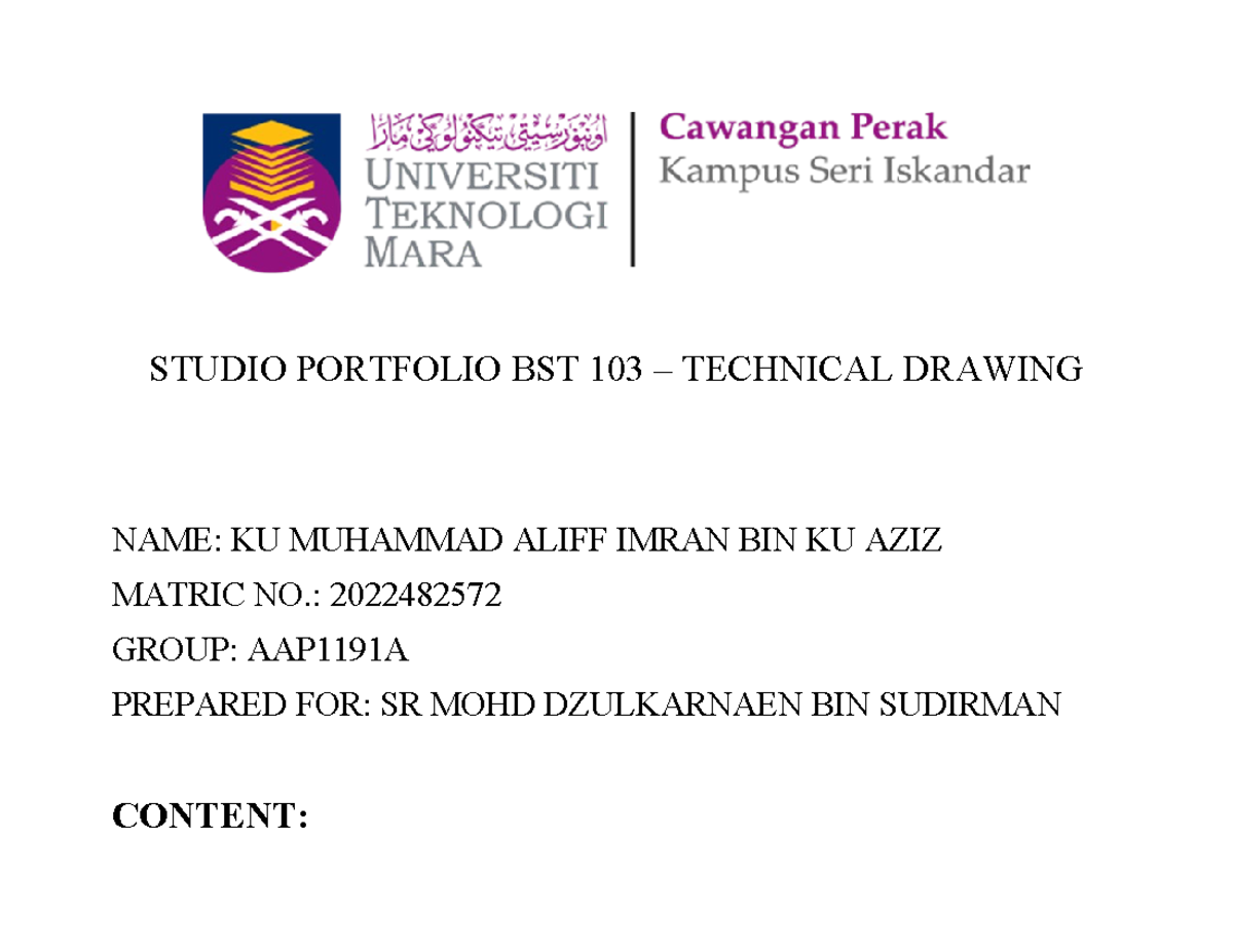 Studio Portfolio on Technical Drawing BST 103: A Comprehensive Guide ...