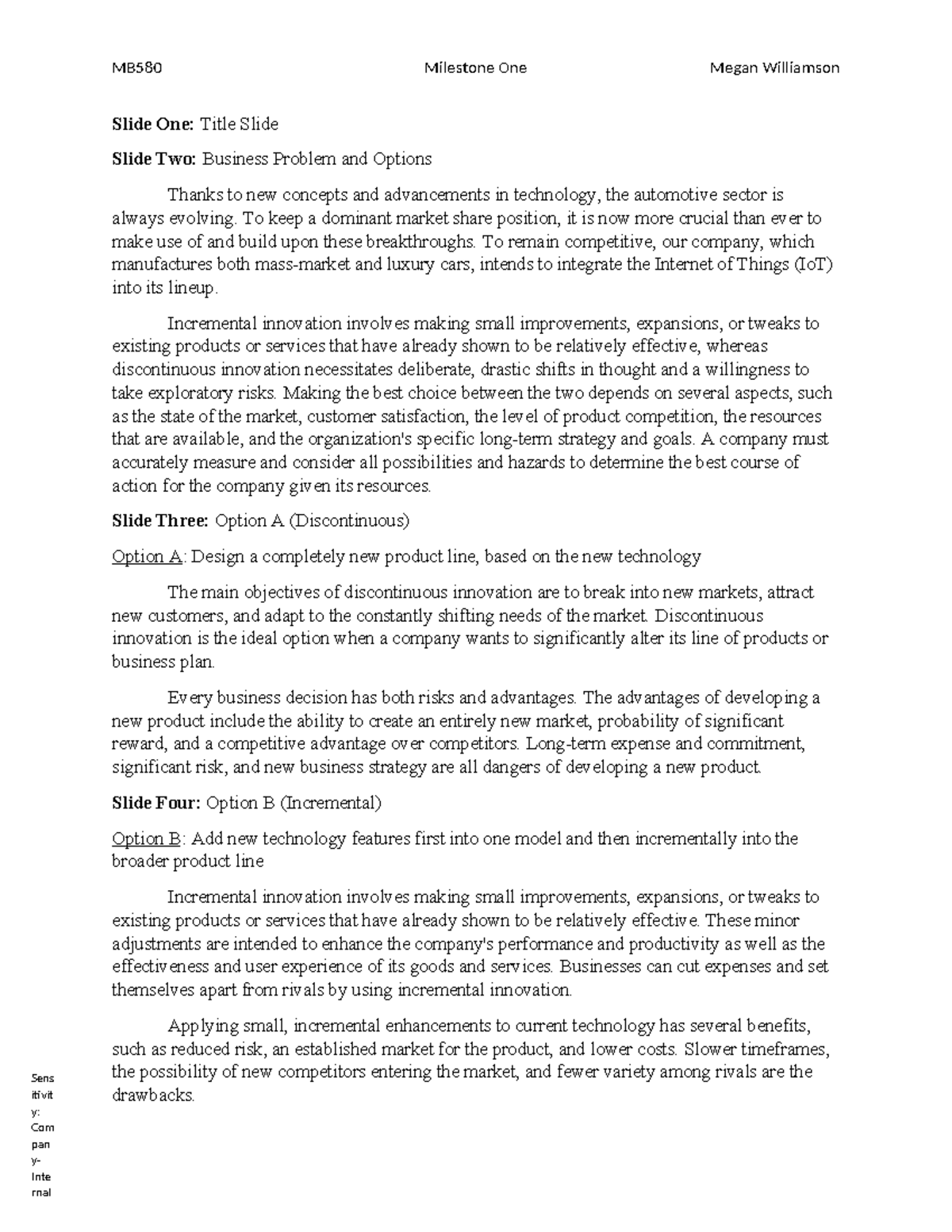 MBA580 Milestone One: Strategies for Automotive Innovation and ...