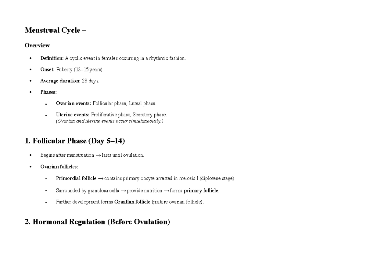 Menstrual Cycle Overview: Key Phases and Hormonal Regulation Notes ...