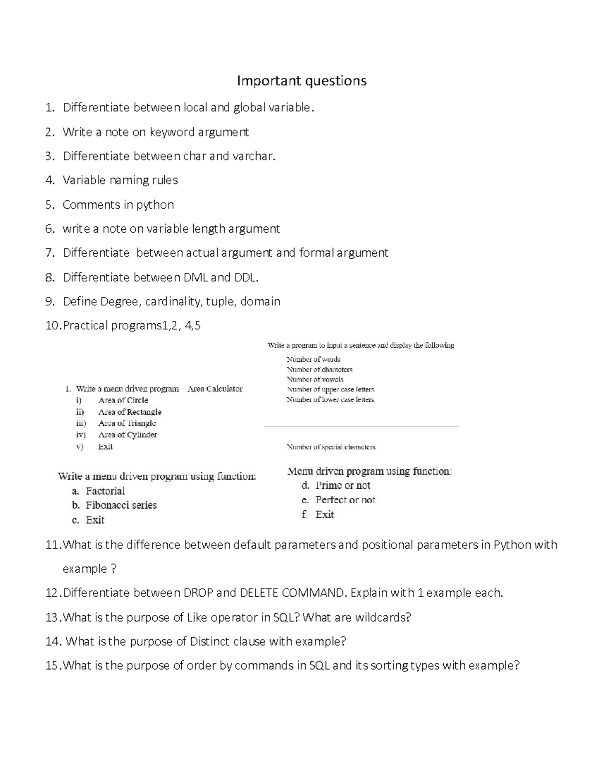 Python Class Notes: Key Concepts & Important Questions - Studocu