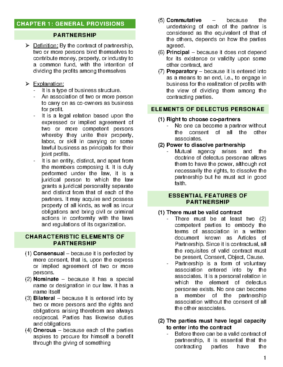 CHAPTER 1: GENERAL PROVISIONS ON PARTNERSHIP - Key Definitions and ...
