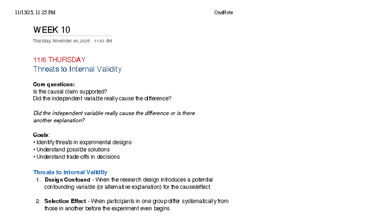 Threats to Internal Validity: Key Concepts & Solutions (WEEK 10) - Studocu