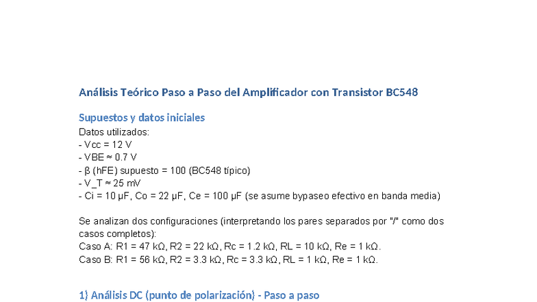 Análisis Detallado del Amplificador con Transistor BC548 - Curso de ...