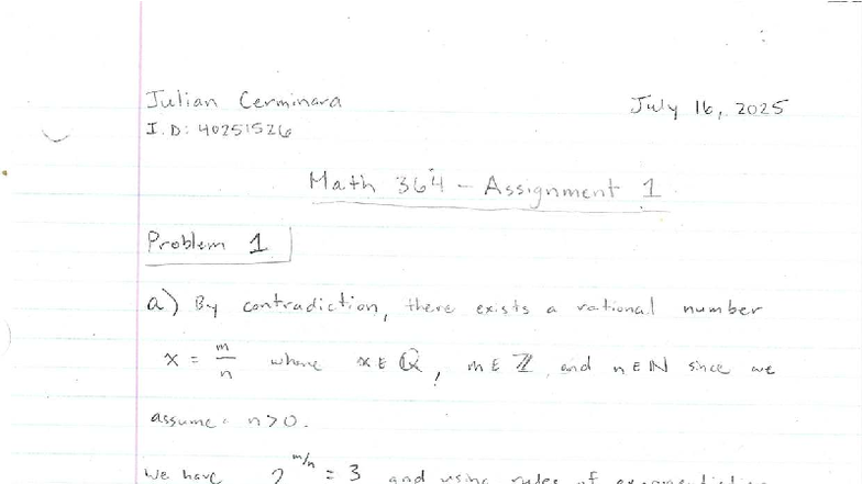 MATH 364 - Assignment 1: Proofs and Induction Techniques - Studocu