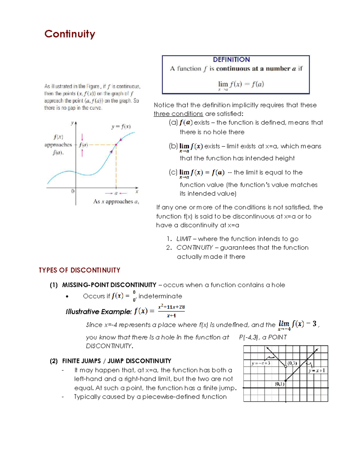 Continuity and Discontinuity in Differential Calculus - Studocu