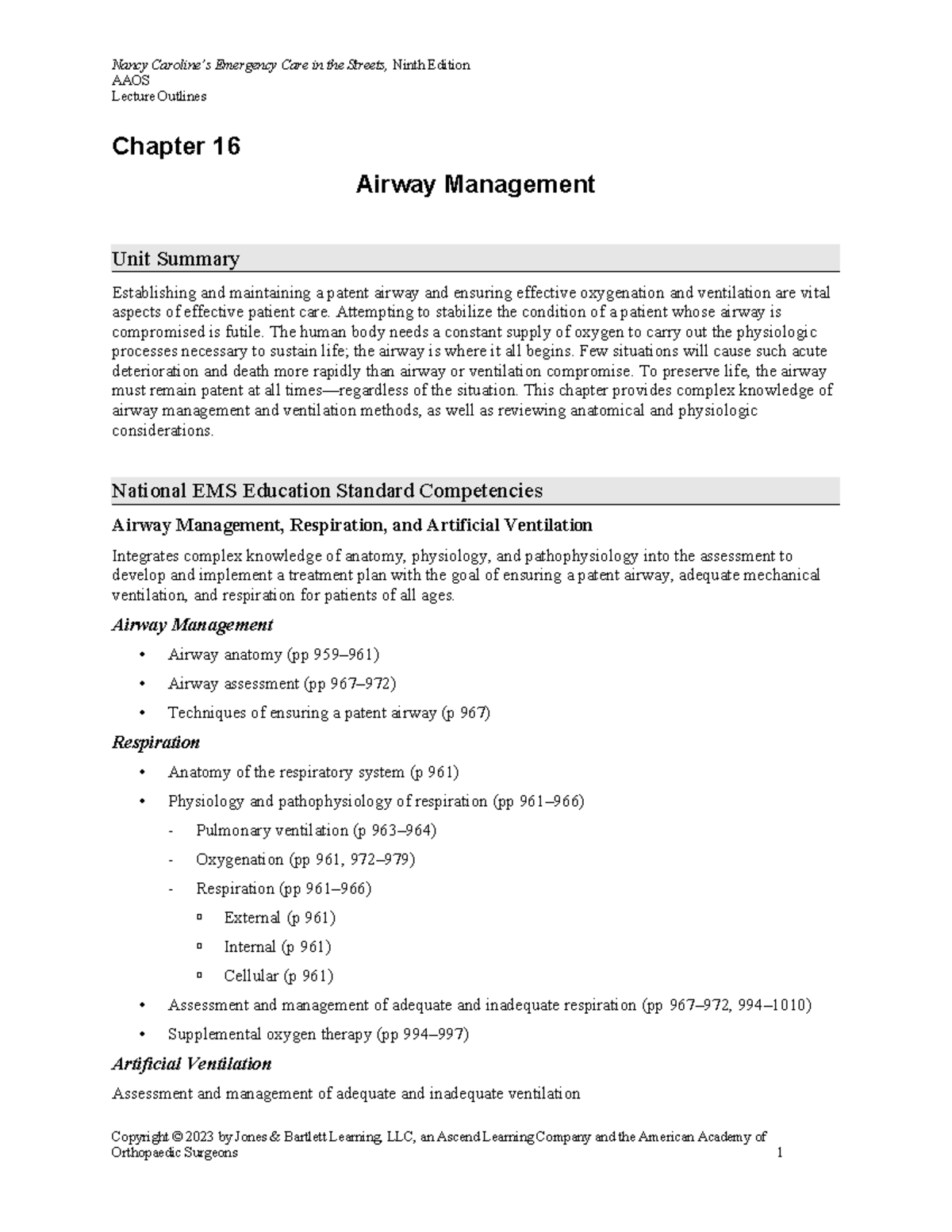 airway emergencies - AAOS Lecture Outlines Chapter 16 Airway Management ...