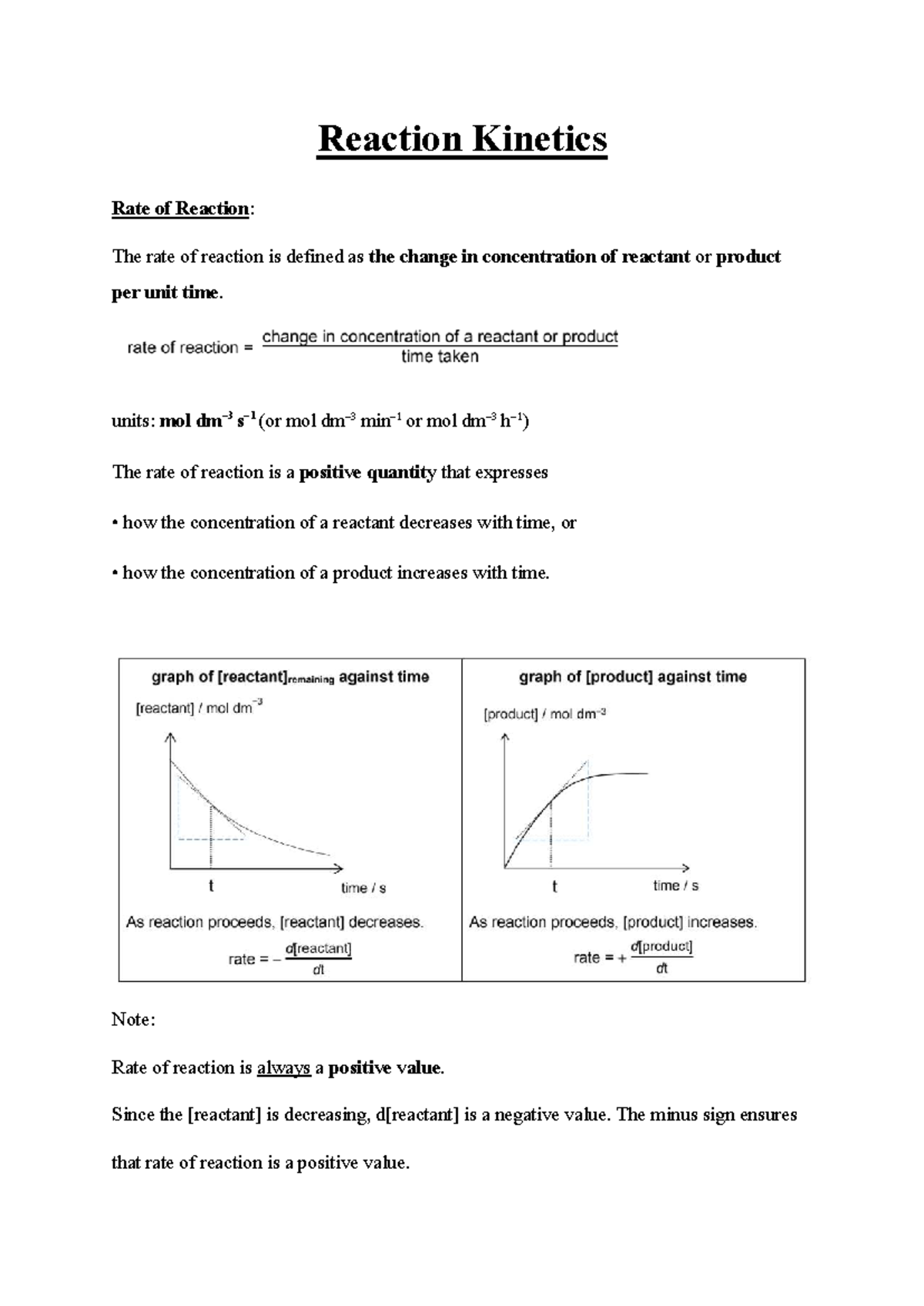 Reaction Kinetics Notes: Understanding Rate of Reaction - Studocu