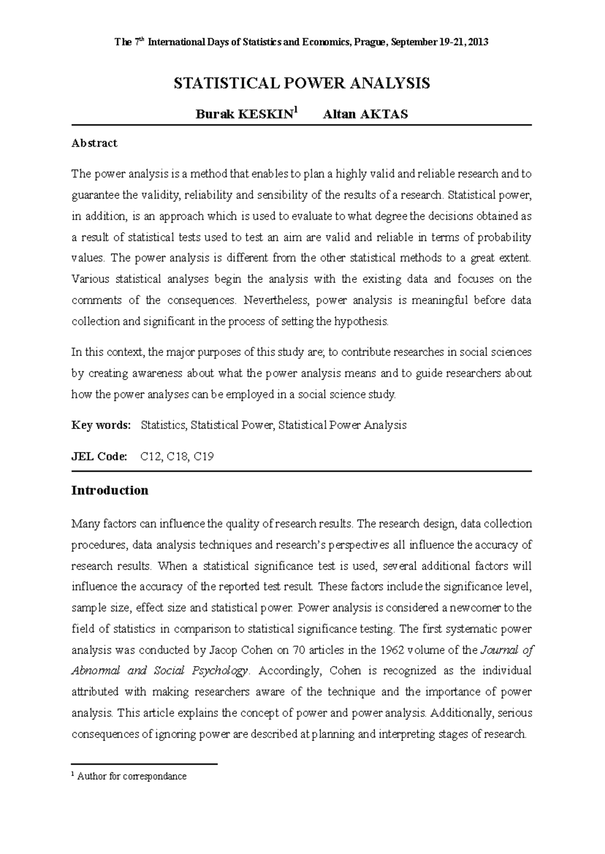 Statistical Power Analysis: Insights from the 7th Int'l Days of Stats ...