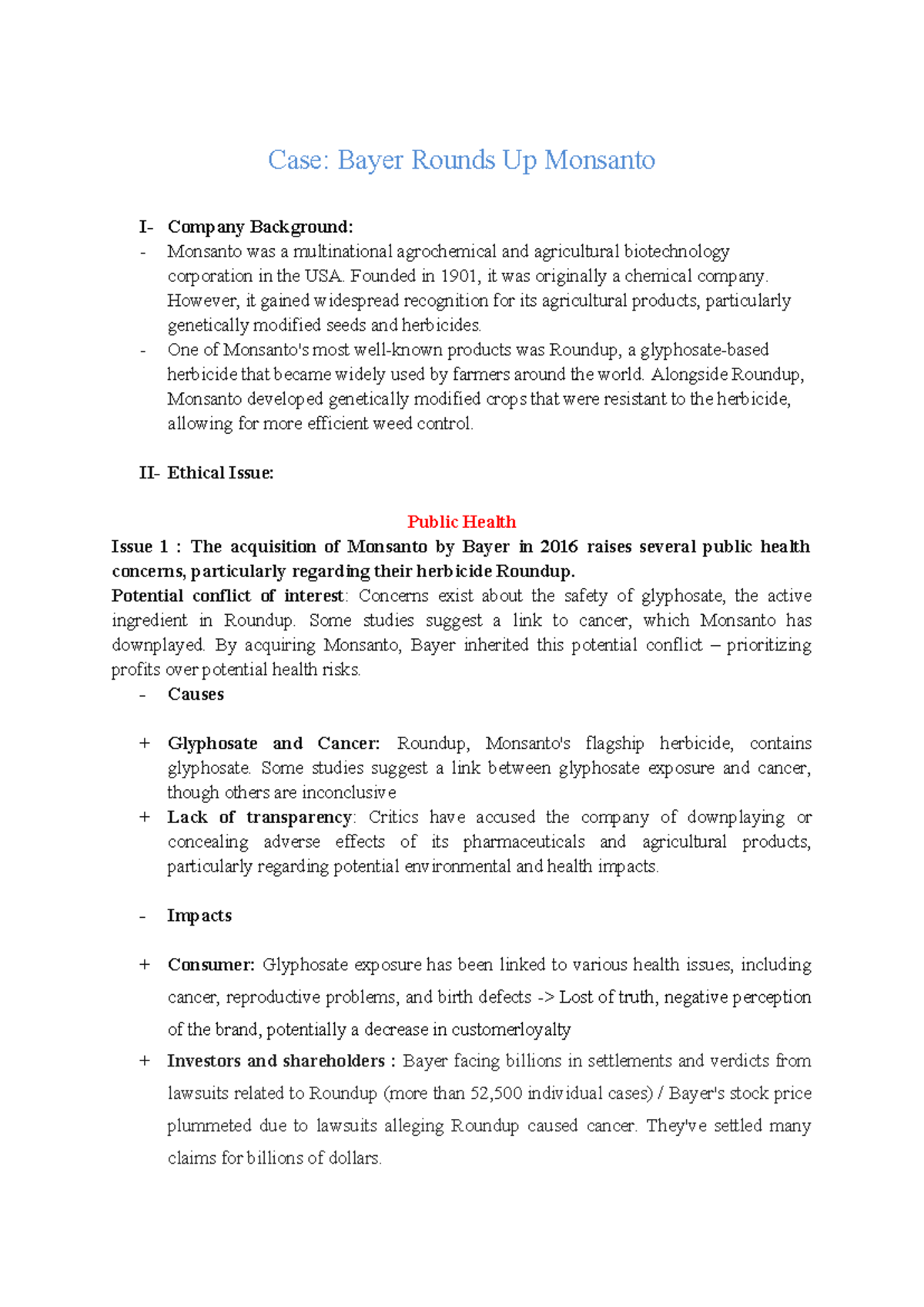 Tut4 Group 8 - Hệkek - Case: Bayer Rounds Up Monsanto I- Company ...