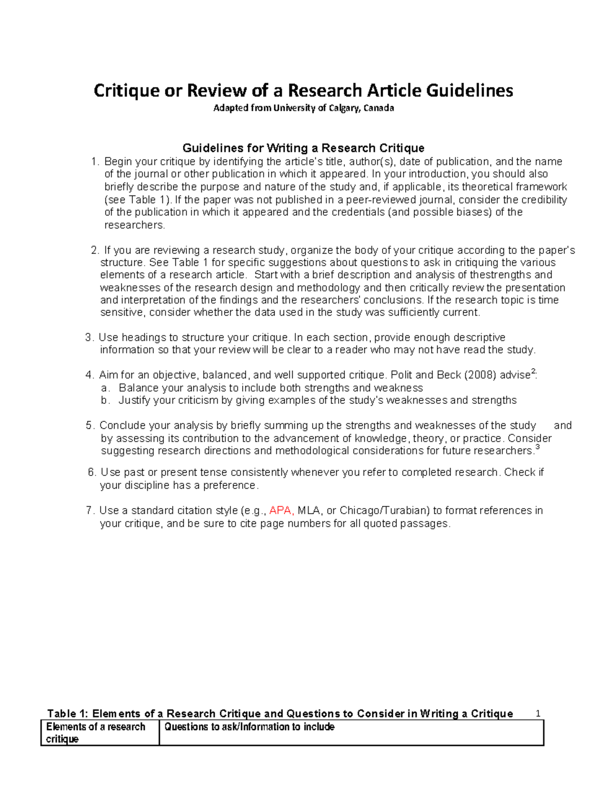 Research Article Critique Guidelines (Final) - Studocu