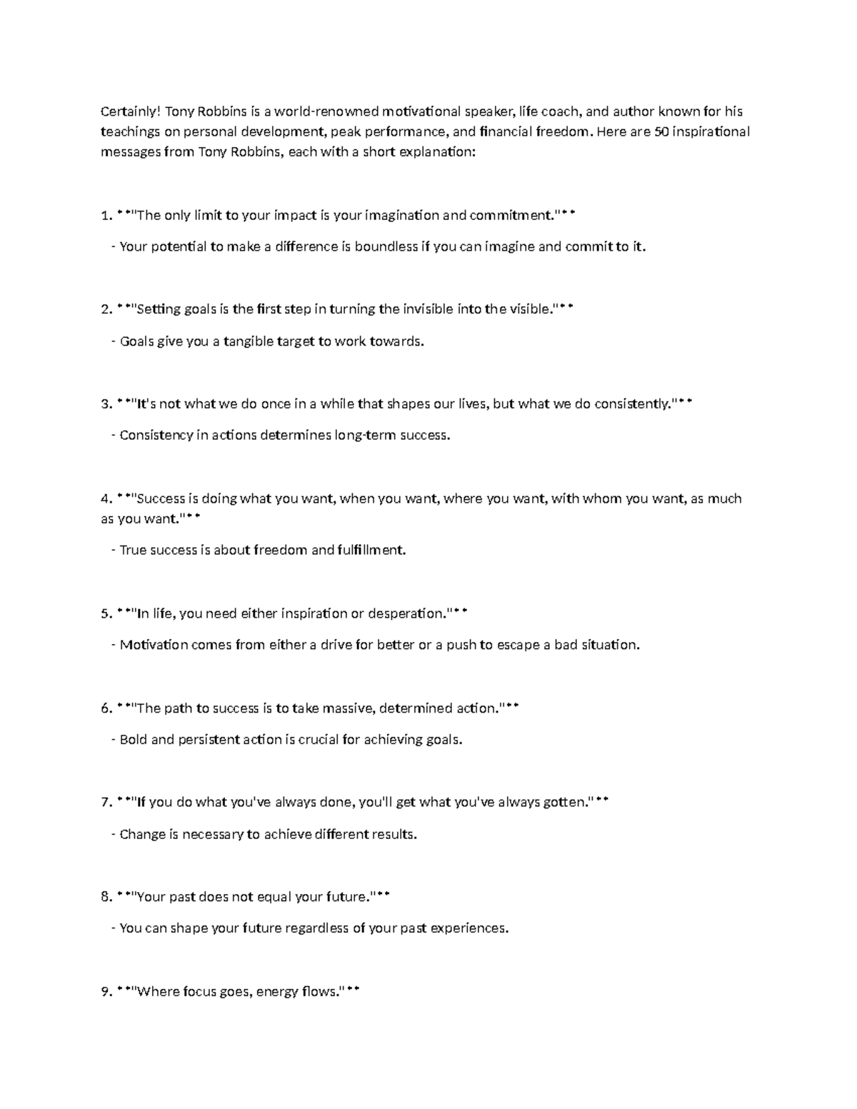 50 Inspirational Messages from Tony Robbins: A Guide to Personal Growth ...