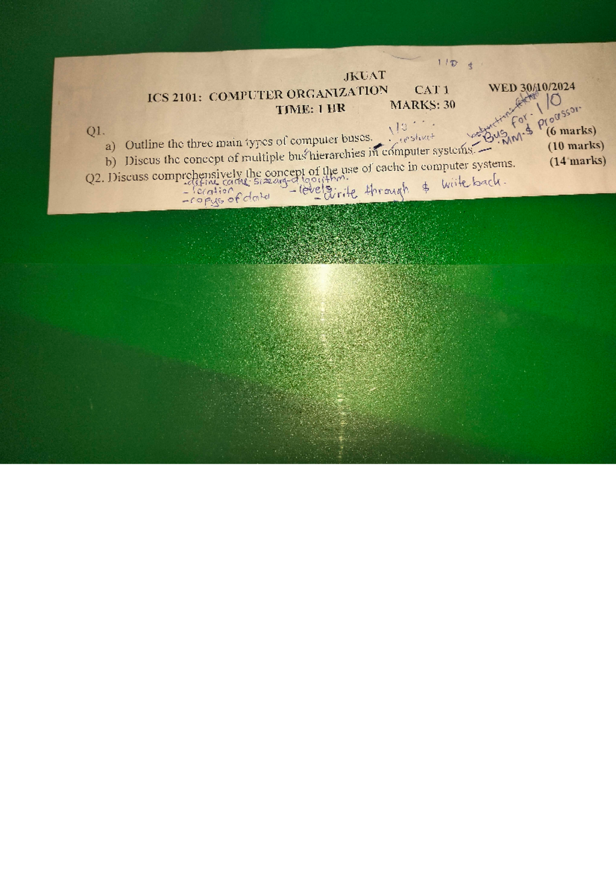 Computer organisation cat 1 2024 - computer science - 110 JKUAT ICS ...