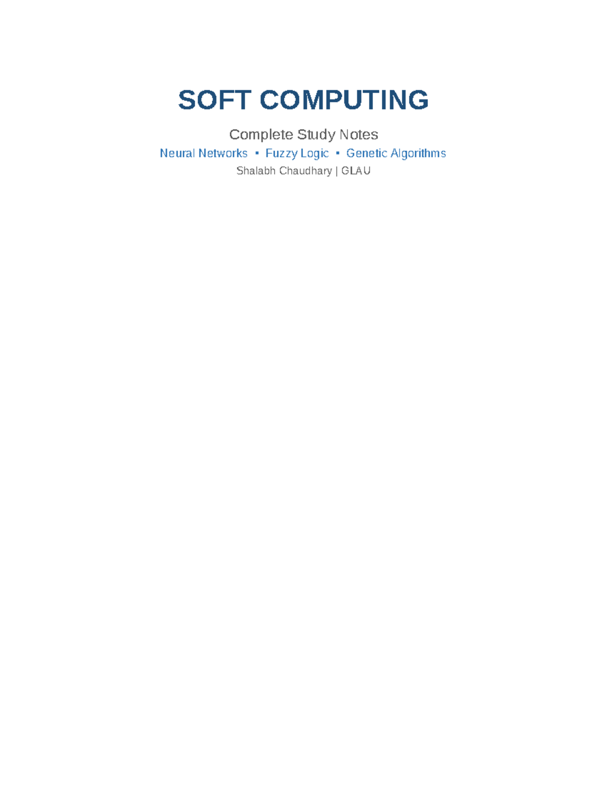 SC 101: Comprehensive Study Notes on Soft Computing Techniques - Studocu