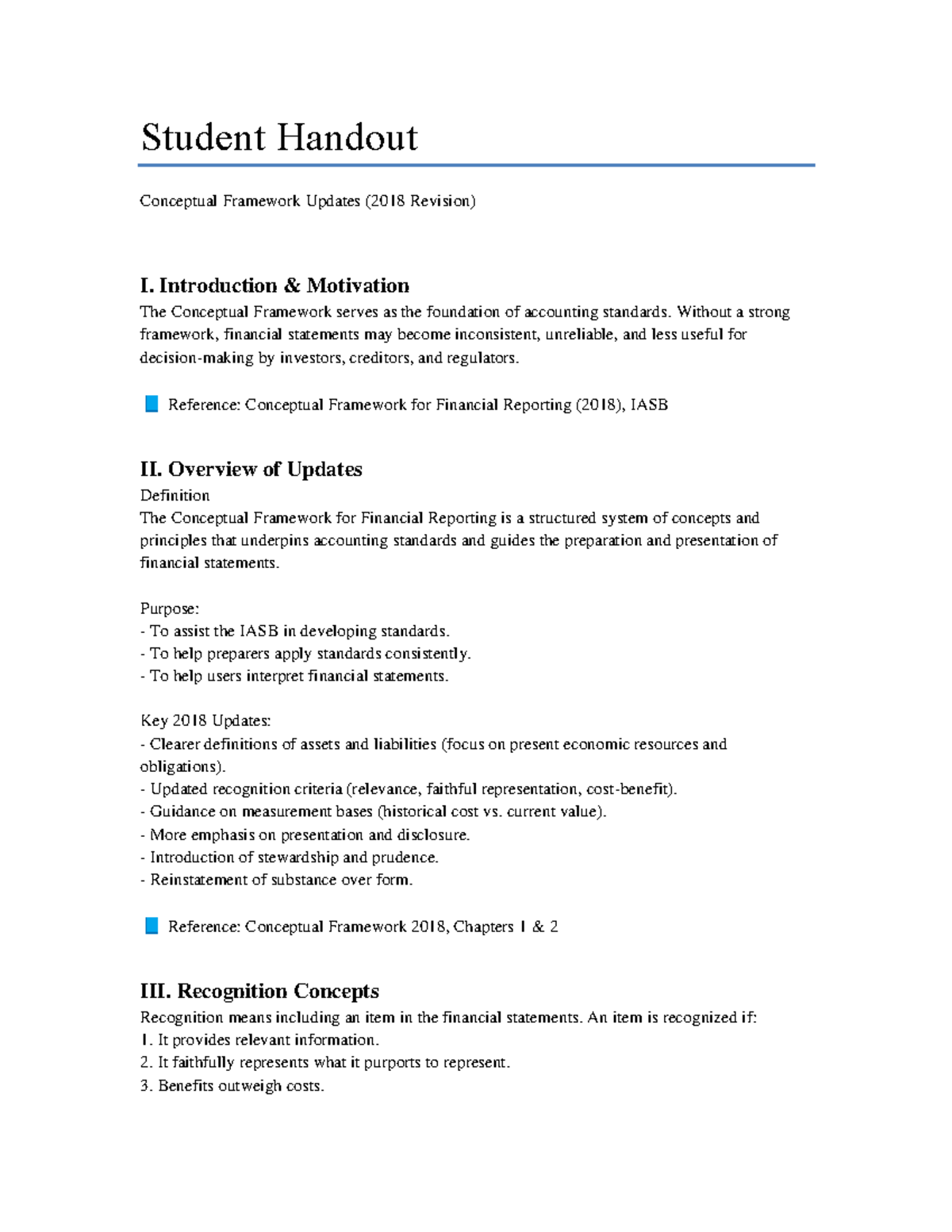 S2 Student Handout - Conceptual Framework Updates (2018 Revision) - Studocu