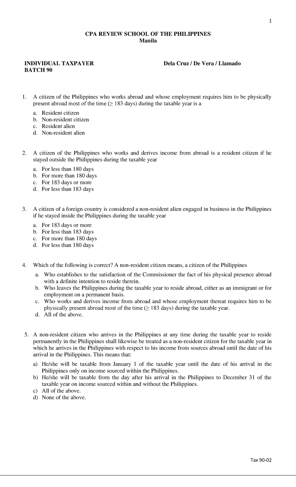 90 02 Q Individual Taxpayer Review: Key Concepts and Scenarios - Studocu