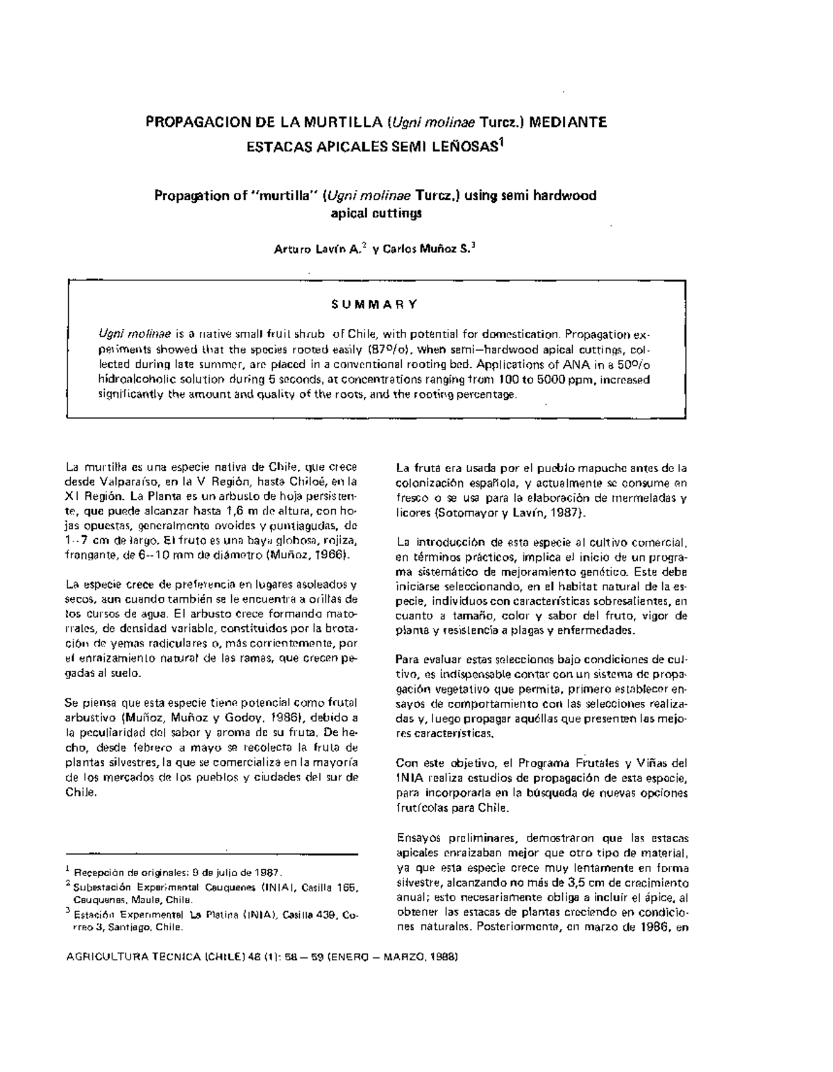 PROPAGACIÓN DE LA MURTILLA (Ugni molinae Turcz.) MEDIANTE ESTACAS ...