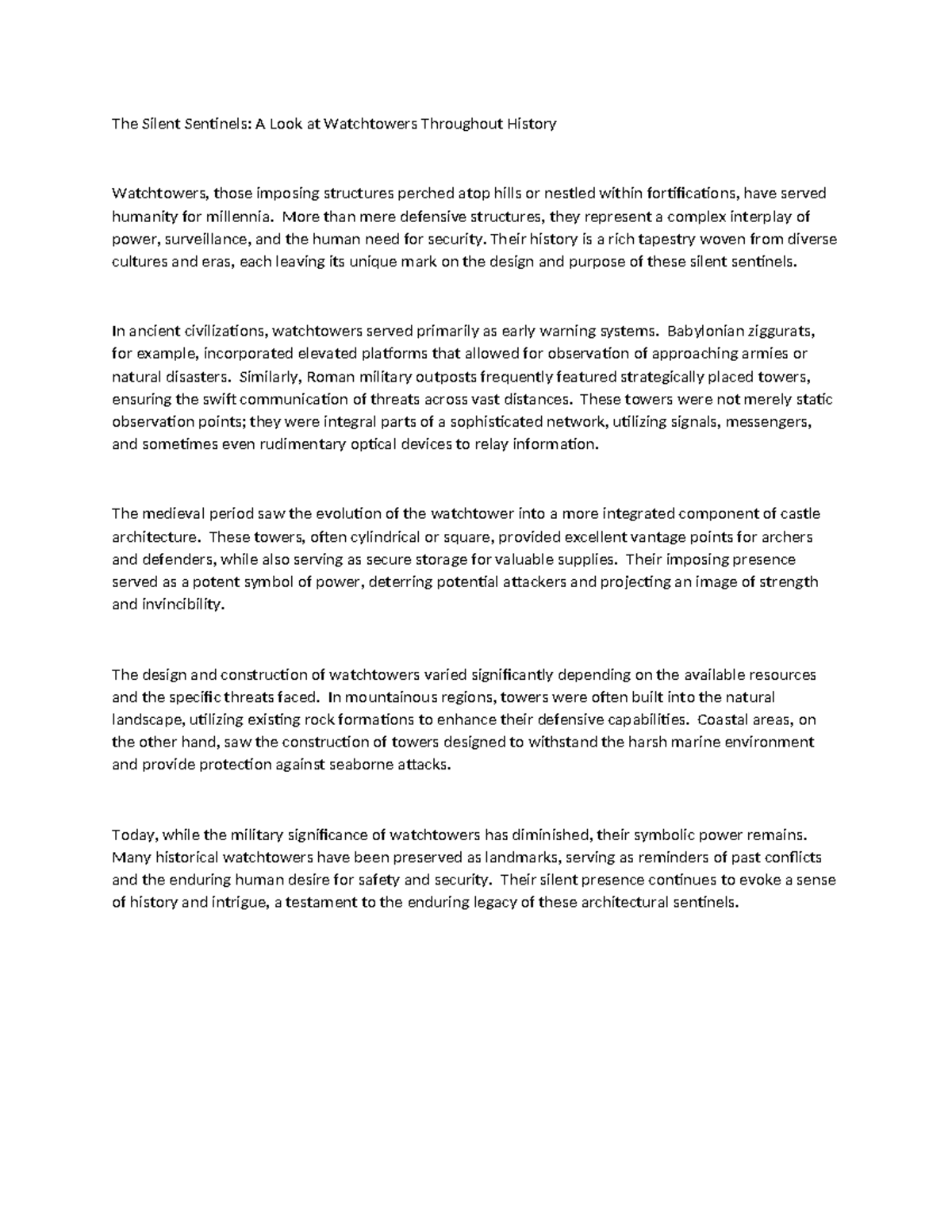 Silent sentinels tower essay - The Silent Sentinels: A Look at ...