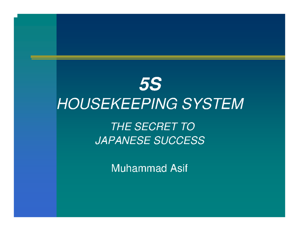 5S Principles for Housekeeping: Key to Workplace Success - Studocu