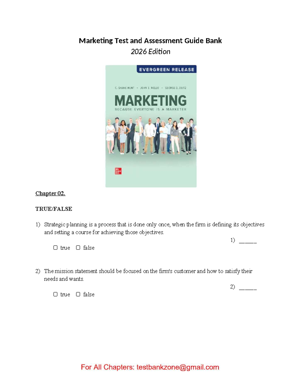 Marketing Test Questions Resource Bank (2026 Edition) - Chapter 02 ...