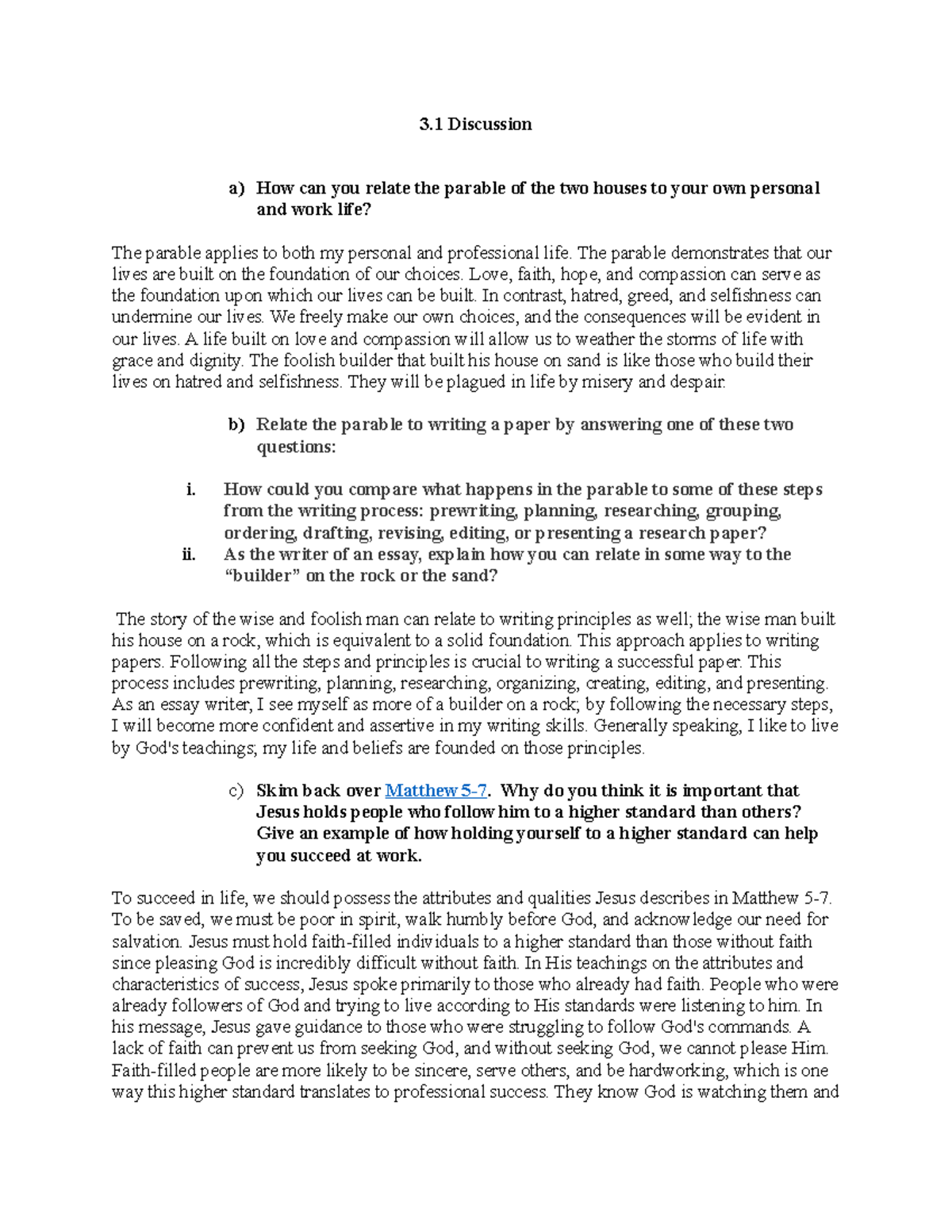 3.1 Discussion: Relating Parables to Personal and Academic Growth - Studocu