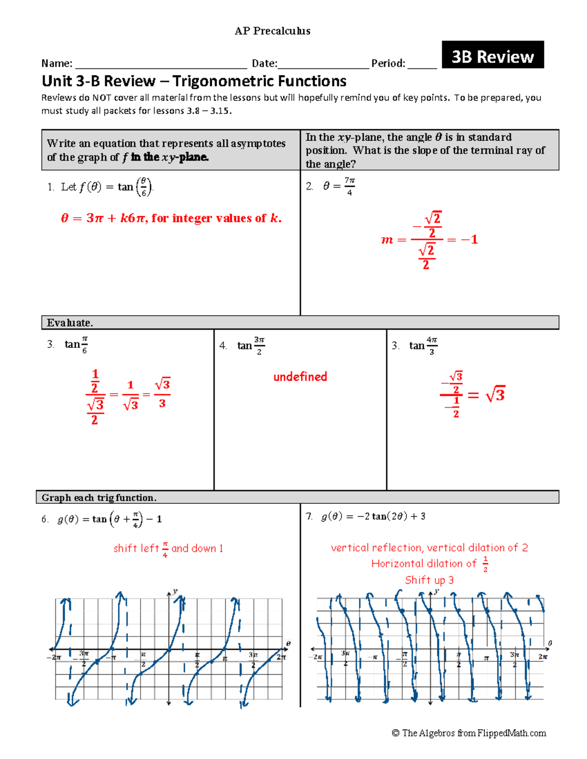 AP Precalculus 3B Unit Review: Trigonometric Functions Solutions - Studocu