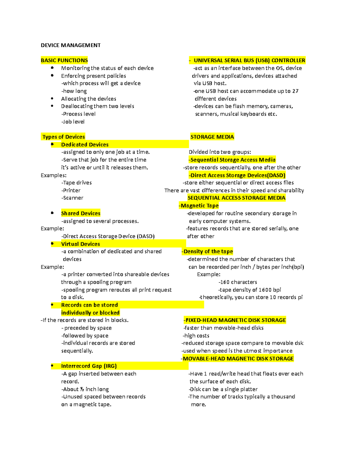 Reviewer - DEVICE MANAGEMENT BASIC FUNCTIONS - UNIVERSAL SERIAL BUS ...