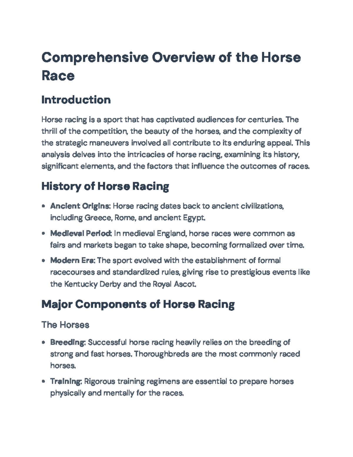 Comprehensive Analysis of Horse Racing: History, Strategies, and ...