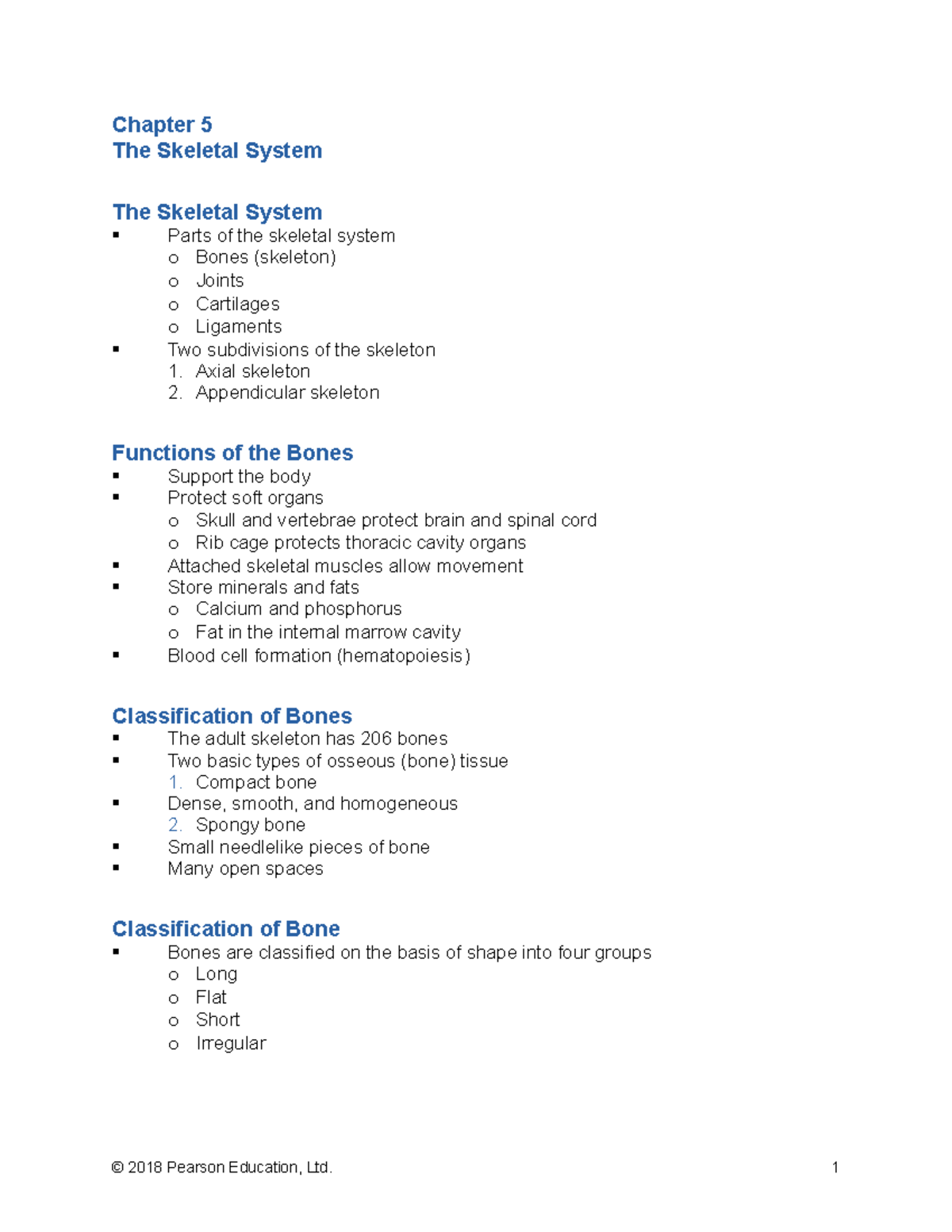 Summary notes for chapter 5: The skeletal system - Studocu
