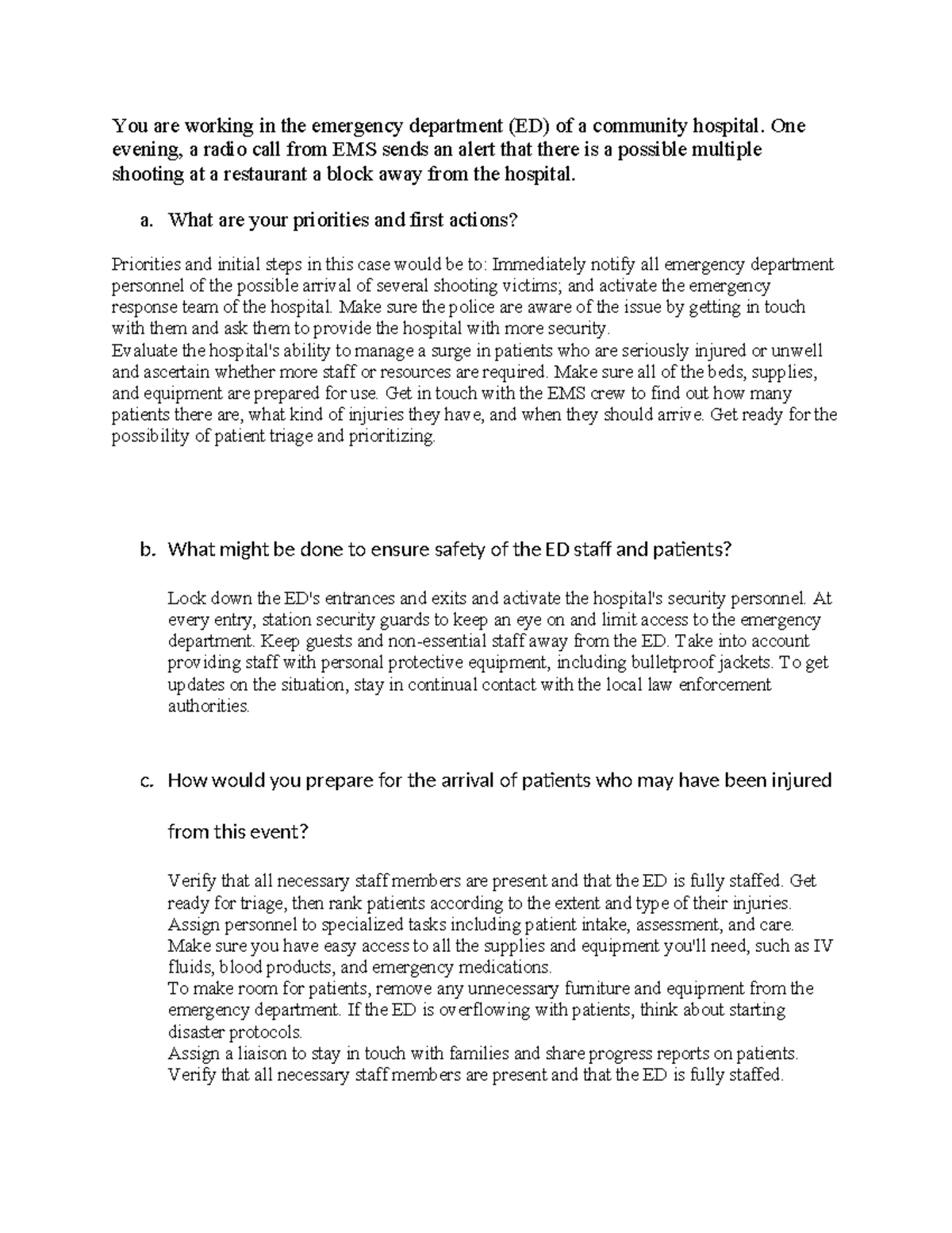 Emergency Response Plan: Triage & Mass Casualty for ED - Studocu
