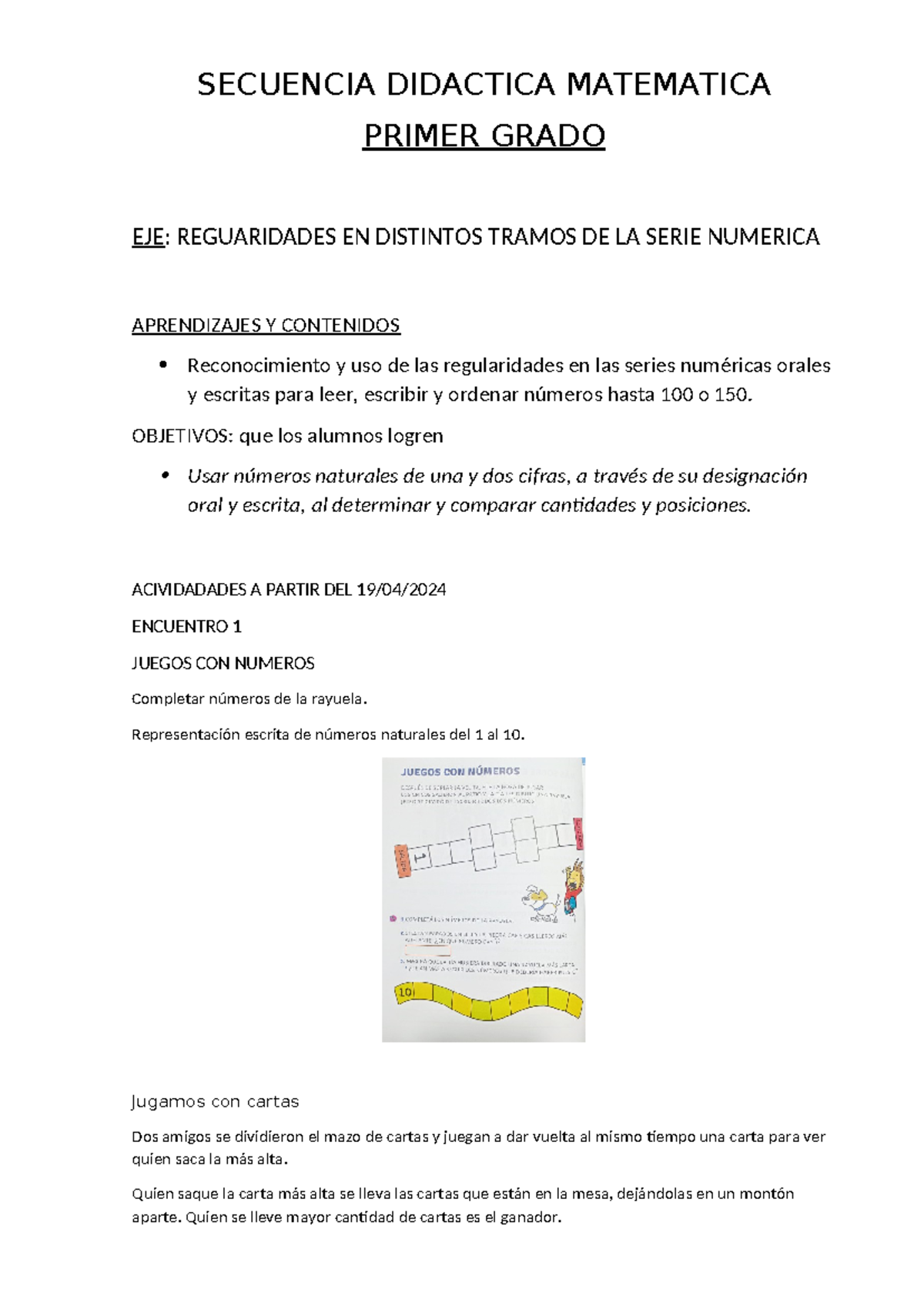 Secuencia Didáctica Matemática 1er Grado: Regularidades Numéricas - Studocu