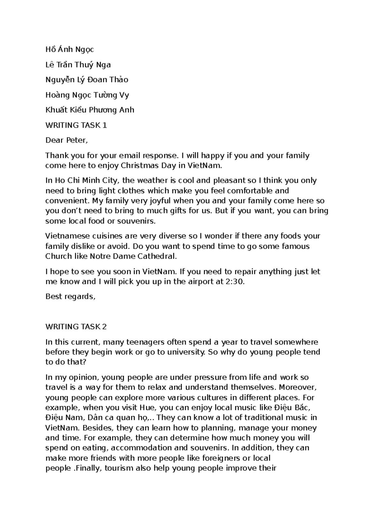 WRITING TASK 1 & 2: Travel & Cultural Insights in Vietnam - Studocu