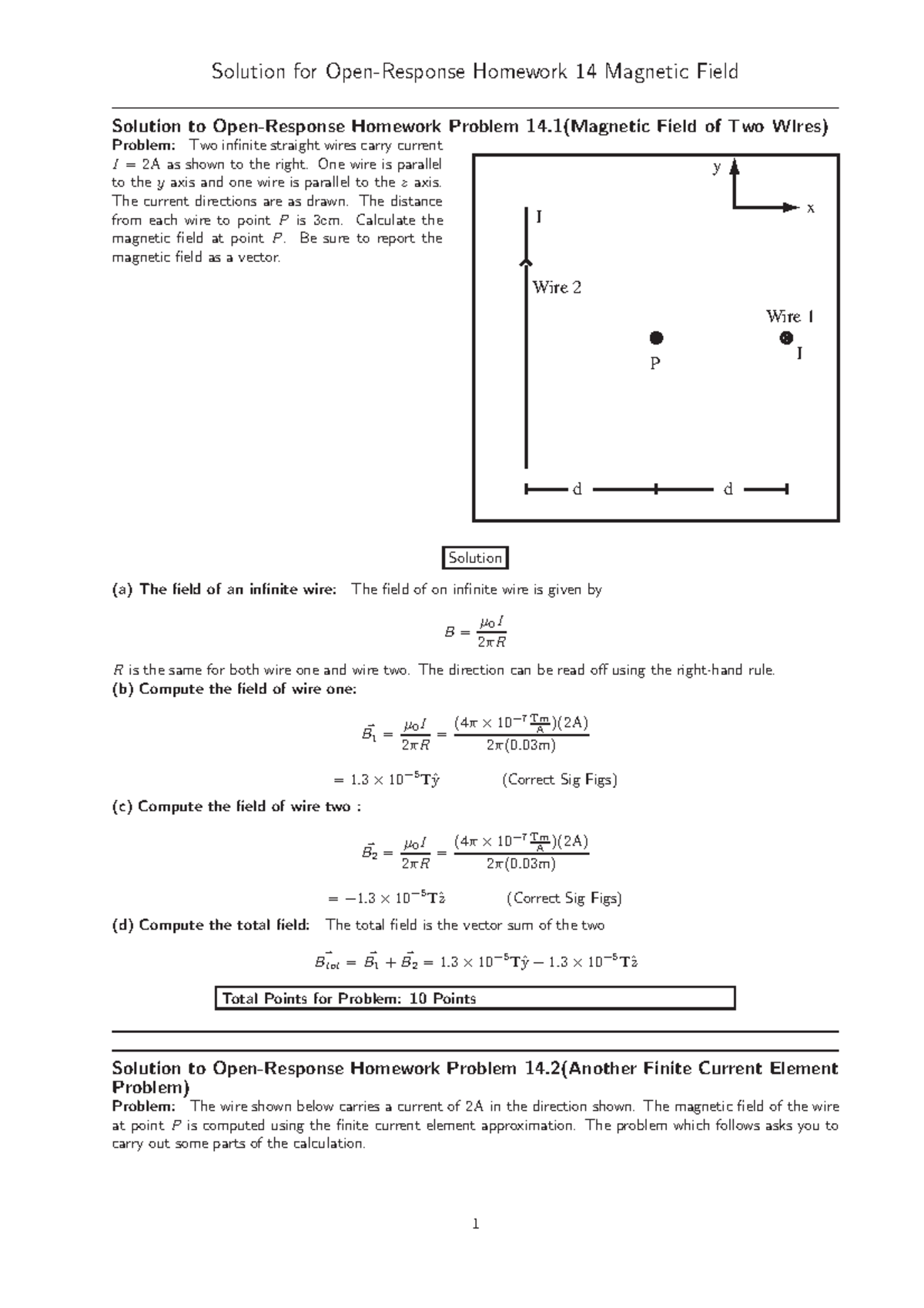 Homework-14-sln - Solution for Homework 14 Magnetic Field Solution to ...