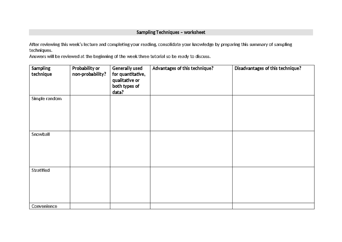 Backup of Sampling worksheet - HBHS - Sampling Techniques – worksheet ...