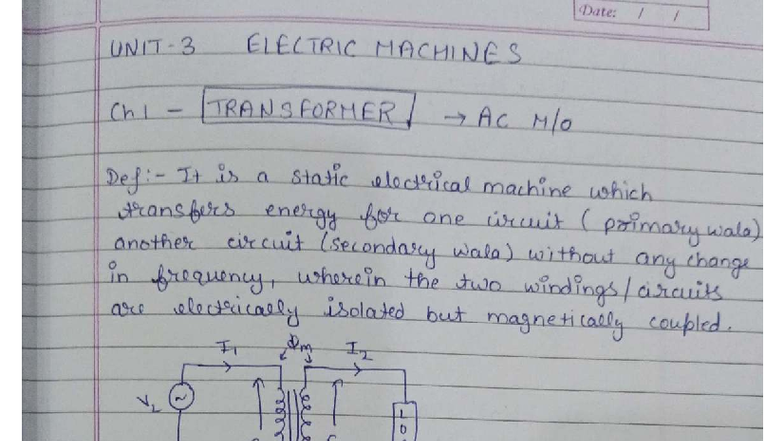ELECTRIC MACHINES Ch1: TRANSFORMERS & DC MOTORS Overview - Studocu