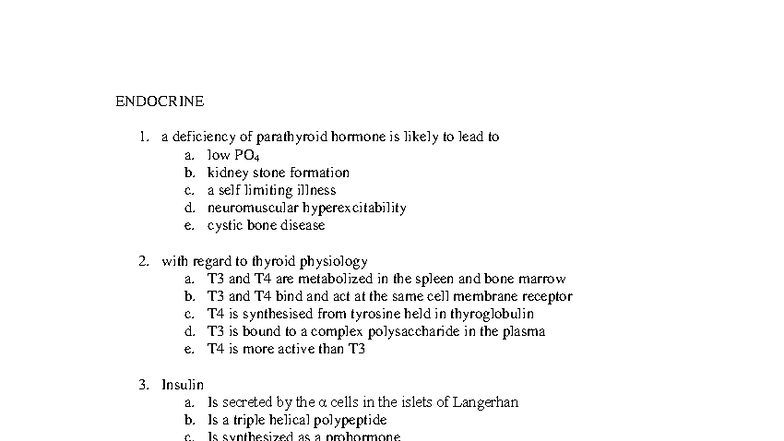 Physiology MCQ Endocrine Review (Course Code: 464757911) - Studocu