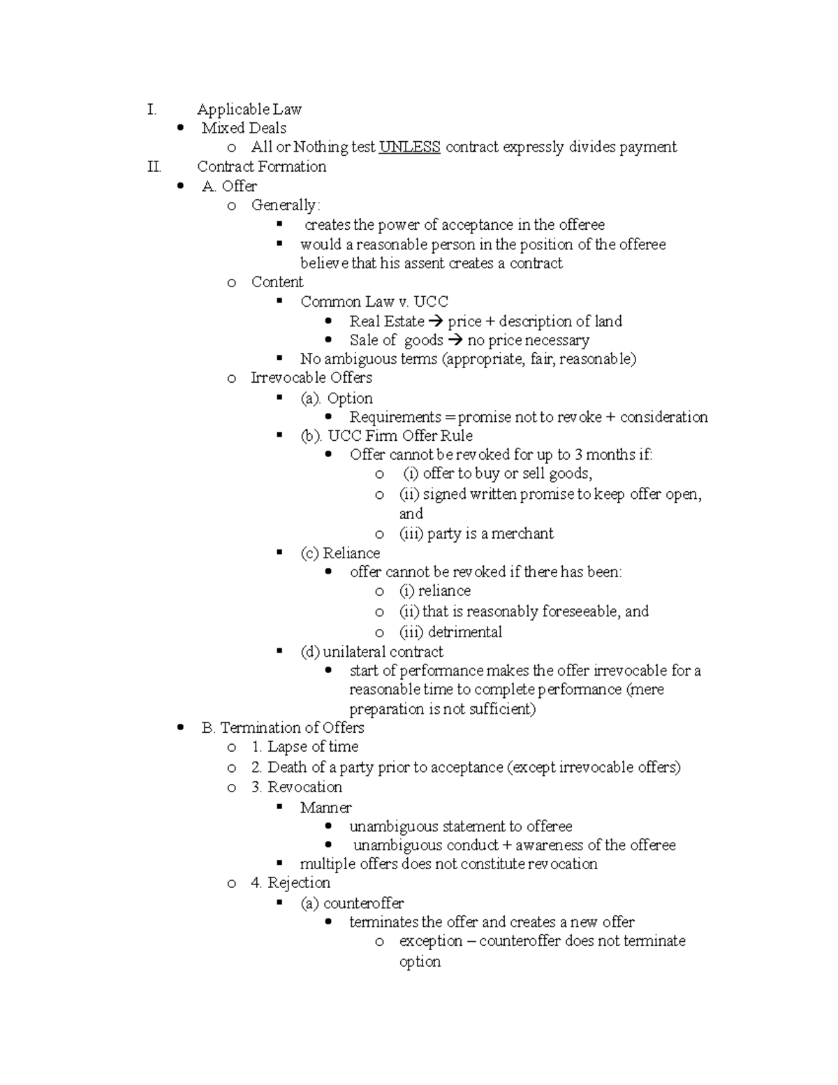 Contracts Outline: Key Principles and Formation (Law 101) - Studocu