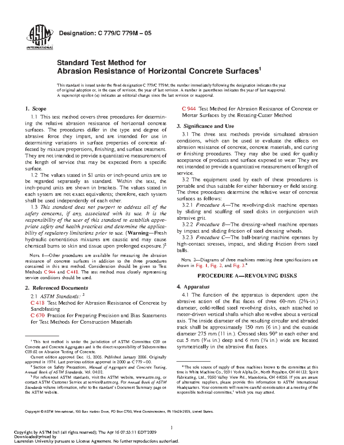 ASTM C779-Abrasion Resistance of Horizontal Concrete Surfaces 1 ...