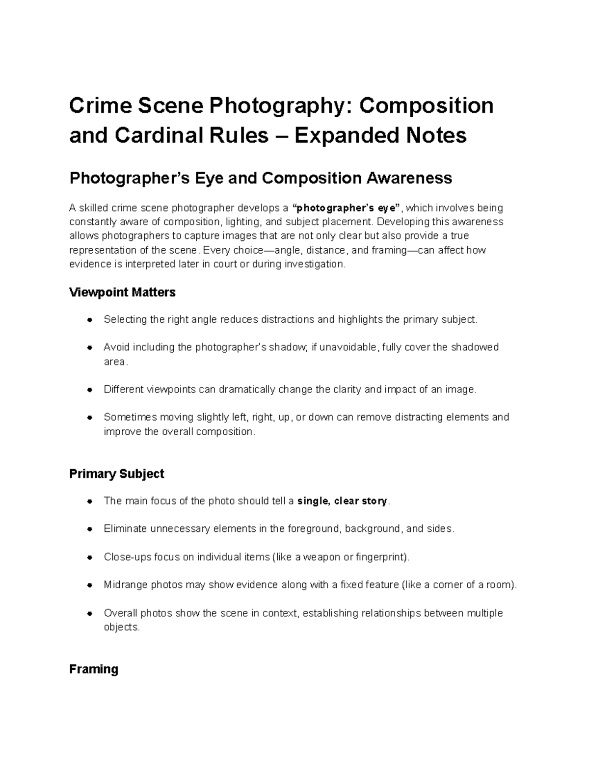 Crime Scene Photography (CSP 101): Composition & Cardinal Rules Notes ...