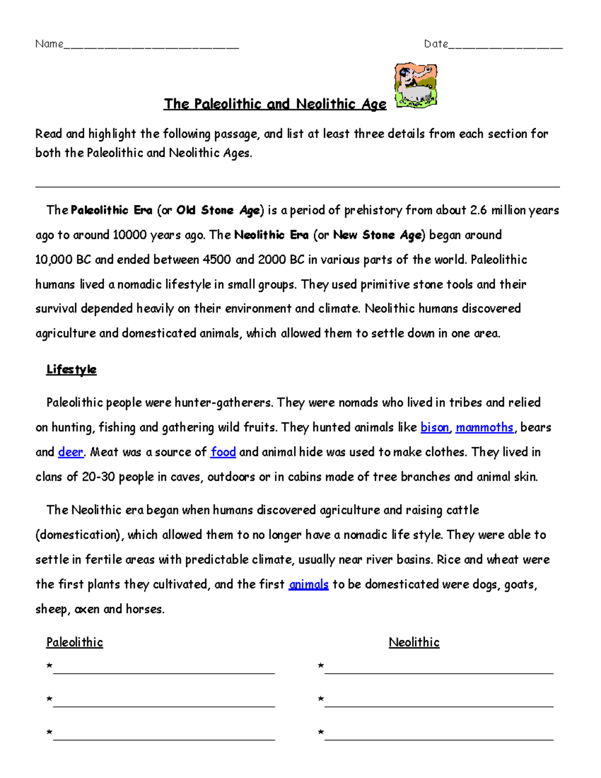 Paleolithic and Neolithic Ages: Key Details and Comparisons - Studocu
