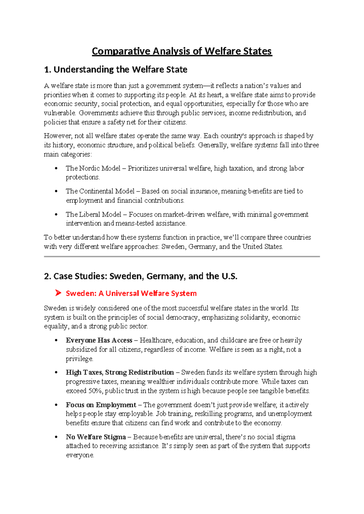 Comparative Analysis of Welfare States: Sweden, Germany, and the U.S ...